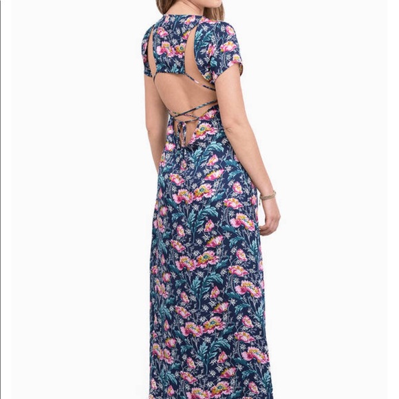 Tobi | Dresses | Tobi Navy Blue Floral Maxi Dress Open Back Xs | Poshmark